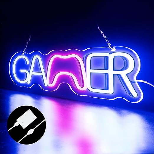 Gaming Neon Sign "LED Gamer" – Level Up