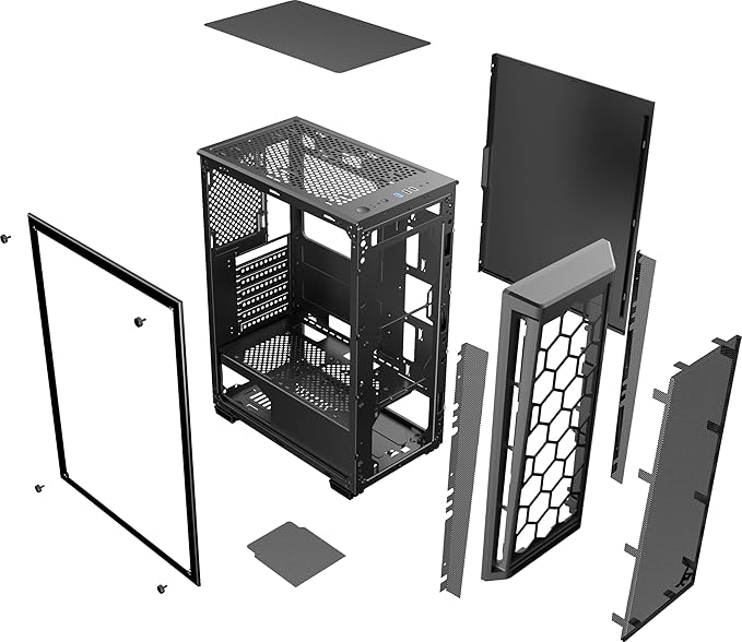 SHARX RAZORFIN ARGB - ATX PC Case With Front Mesh Panel, 4 x 120mm Pre ...