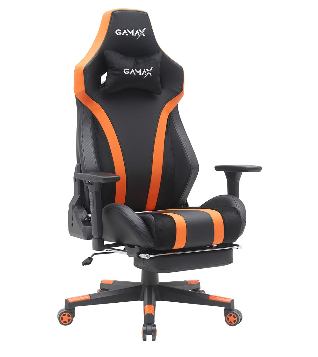 Gamax Gaming Chair model BS-7012 with Foot Rest - Black & Orange ( Ins ...