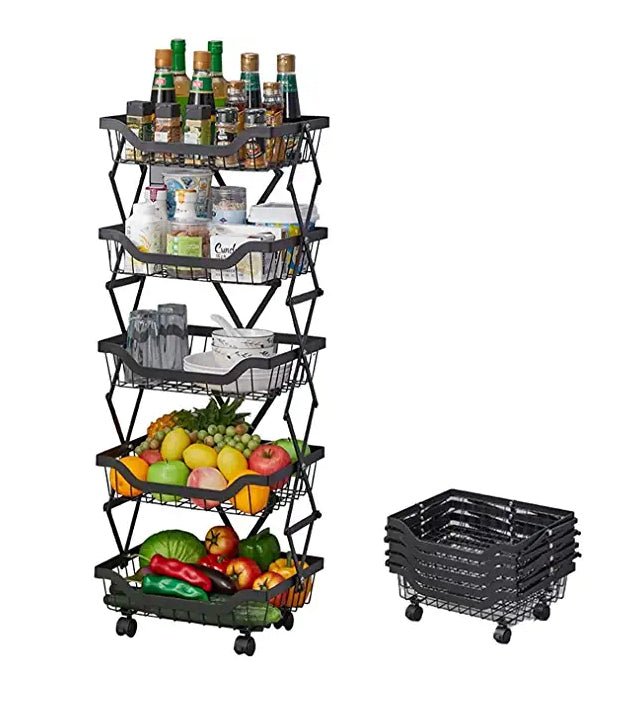 5 Layer Adjustable Foldable Movable Storage Rack for Kitchen Use Level Up