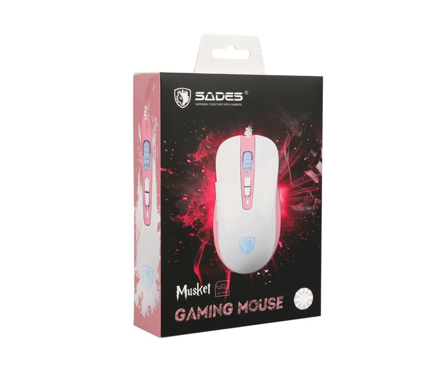 Sades Musket Gaming Mouse - White & Pink -S15 Level Up