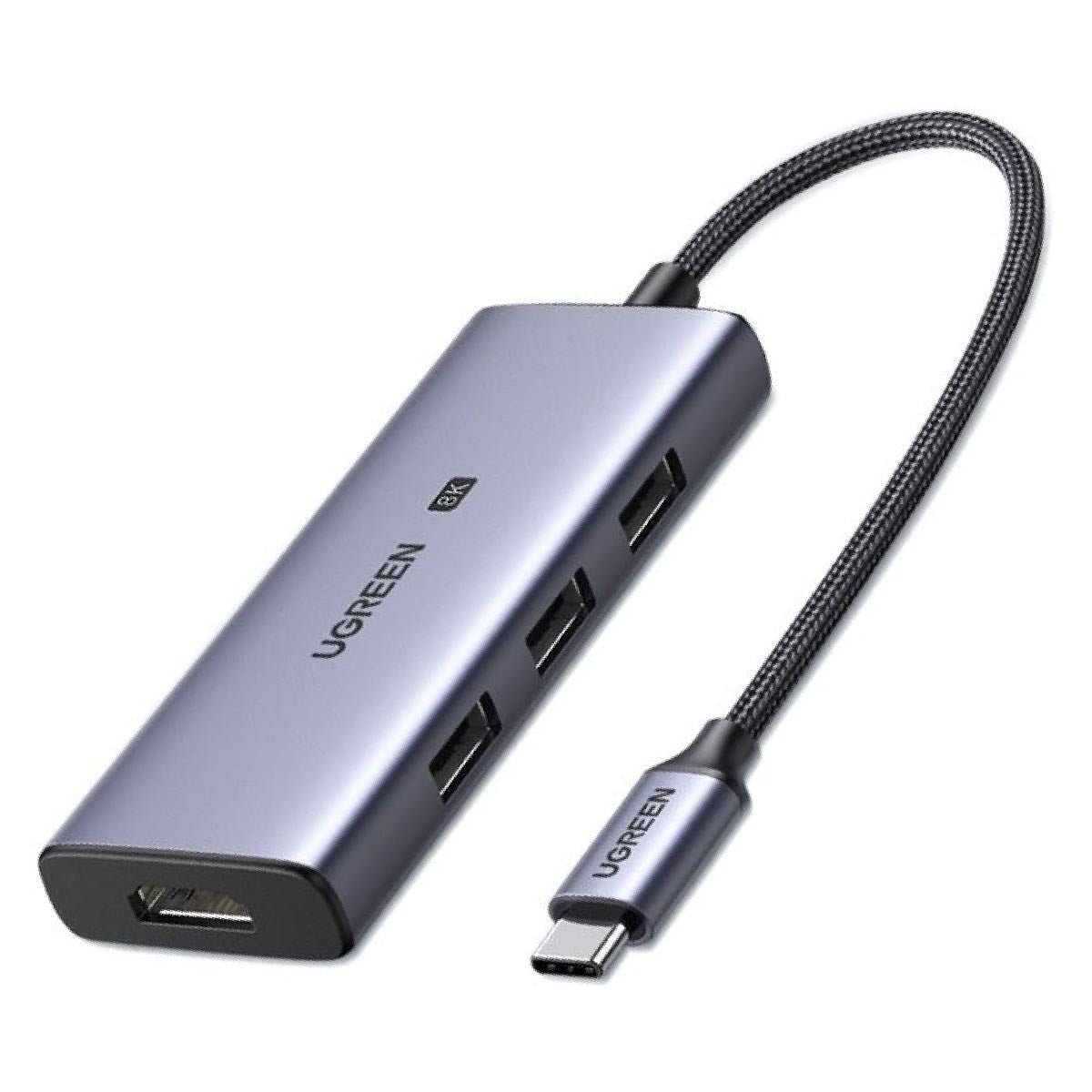 UGREEN 4-in-1 Adapter USB-C to 3x USB 3.0 + HDMI2.1 8K@30Hz (Grey ...